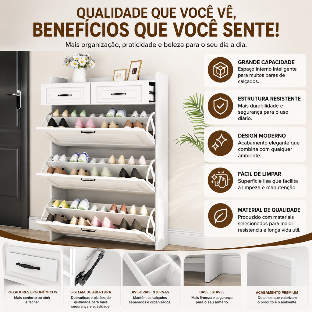 Armário Sapateira Safira 3 Portas