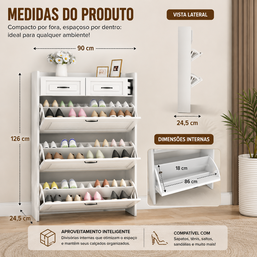 Armário Sapateira Safira 3 Portas